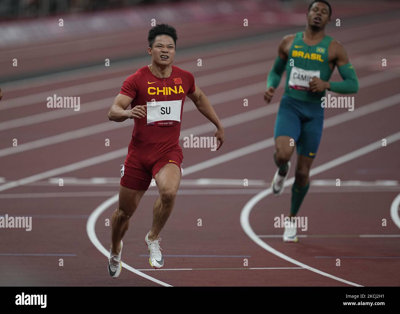 Bingtian Su during 100 meter for men at the Tokyo Olympics, Tokyo Olympic stadium, Tokyo, Japan ...