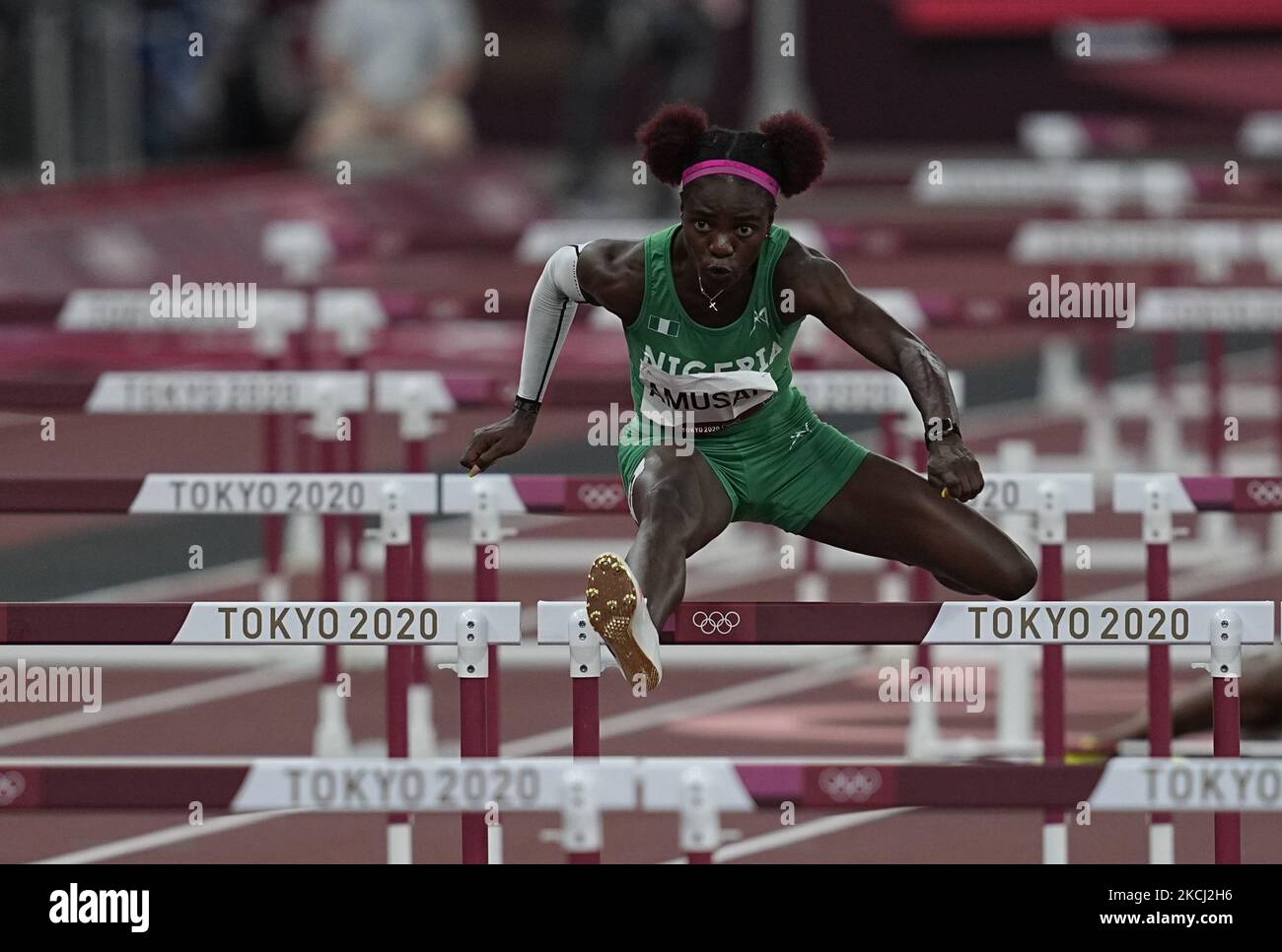 Tobi Amusan during 100 meter hurdles for women at the Tokyo Olympics ...