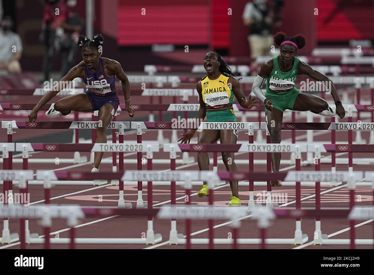 Yanique Thompson during 100 meter hurdles for women at the Tokyo ...