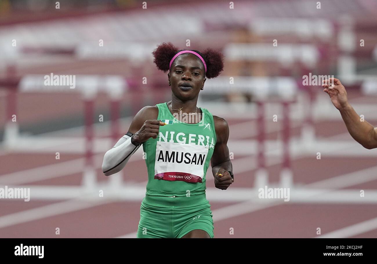 Tobi Amusan during 100 meter hurdles for women at the Tokyo Olympics ...