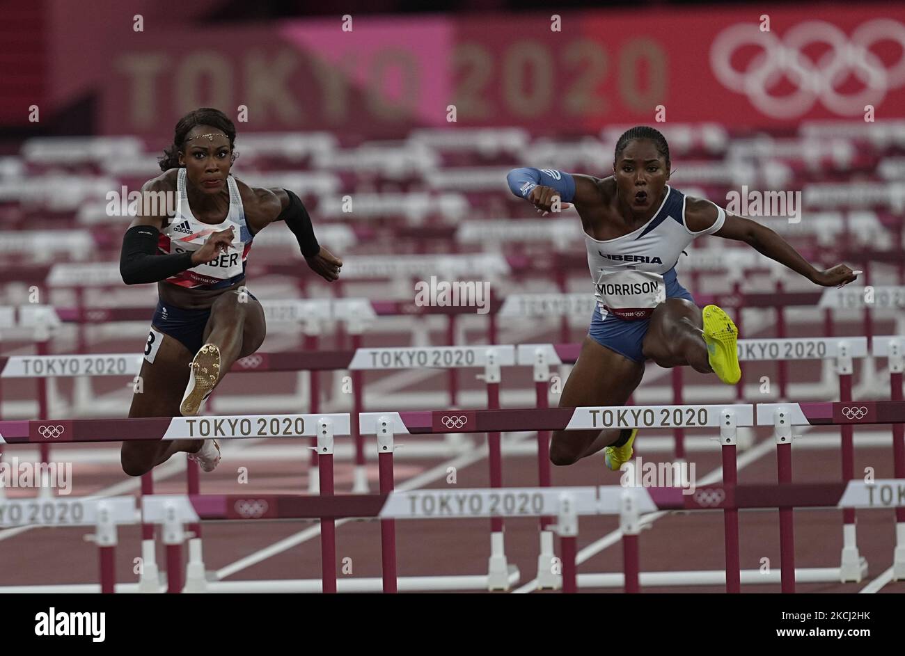 Cindy Sember during 100 meter hurdles for women at the Tokyo Olympics ...