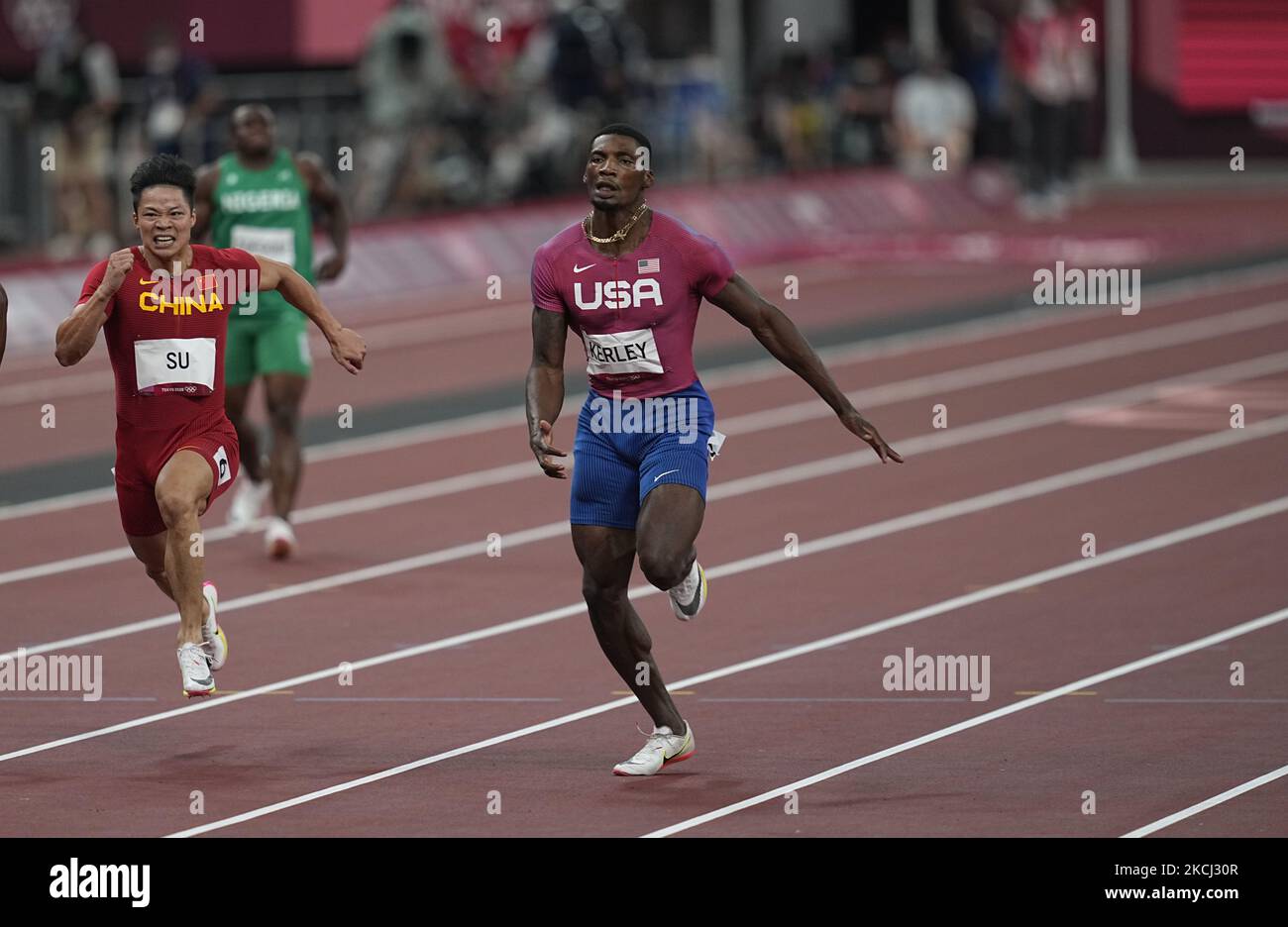 Fred Kerley during !! at the Tokyo Olympics, Tokyo Olympic stadium ...