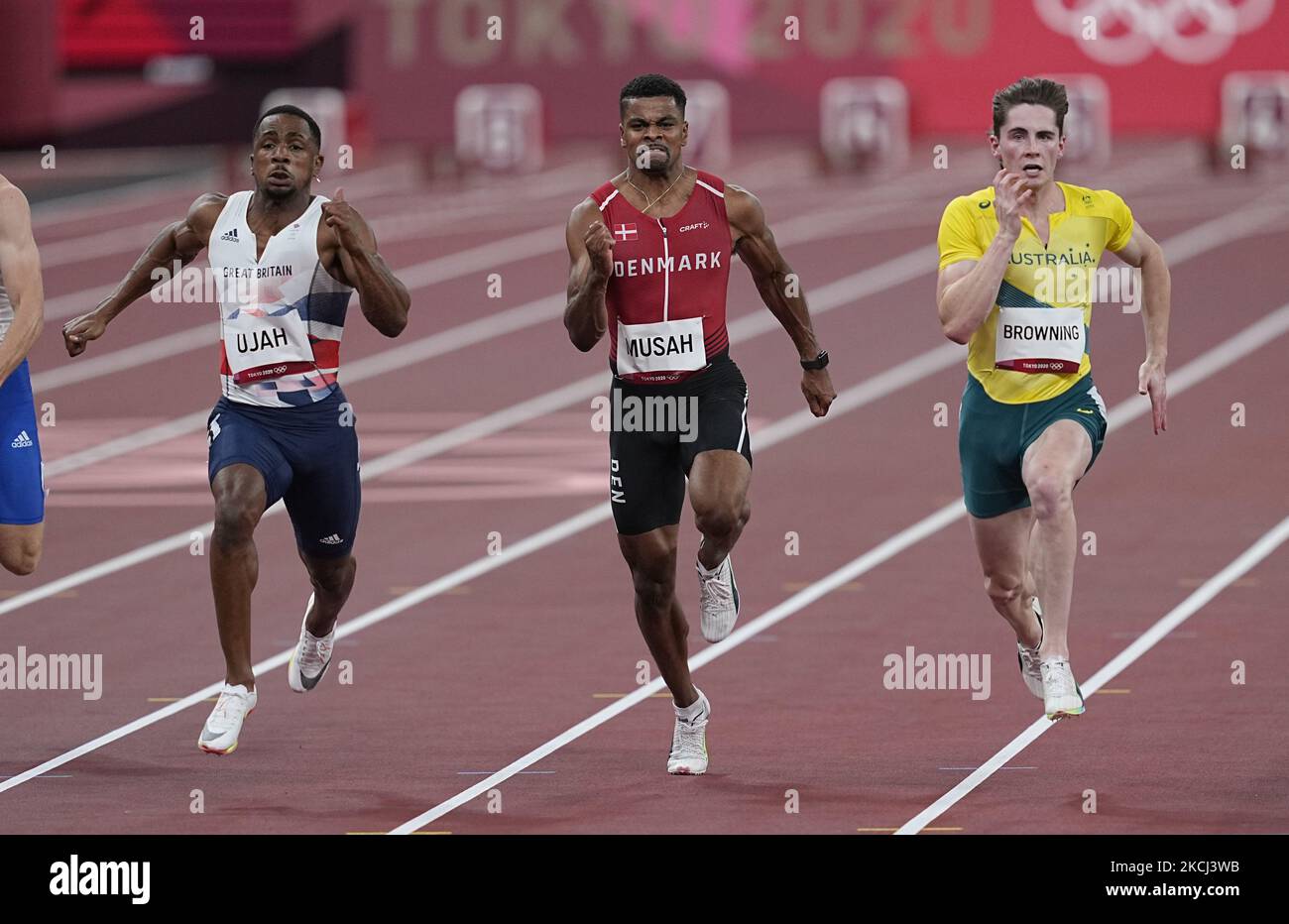 Kojo Musah from Denmark during 100 meter for men at the Tokyo Olympics ...