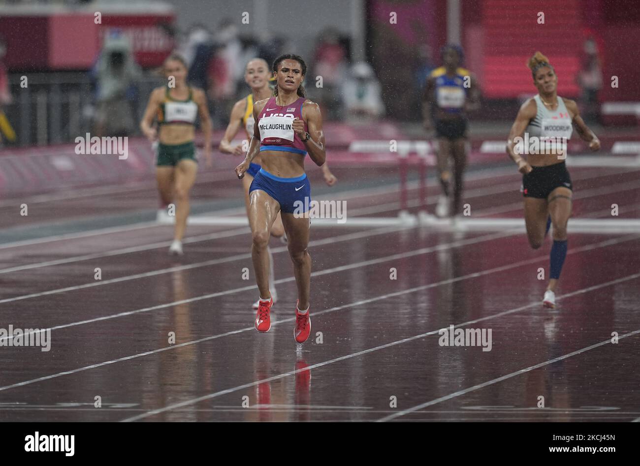 Sydney Mclaughlin during 3000 meter steeplechase for women at the Tokyo ...