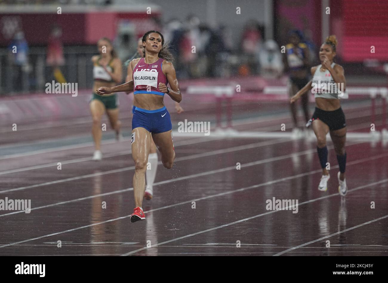 Sydney Mclaughlin during 3000 meter steeplechase for women at the Tokyo ...
