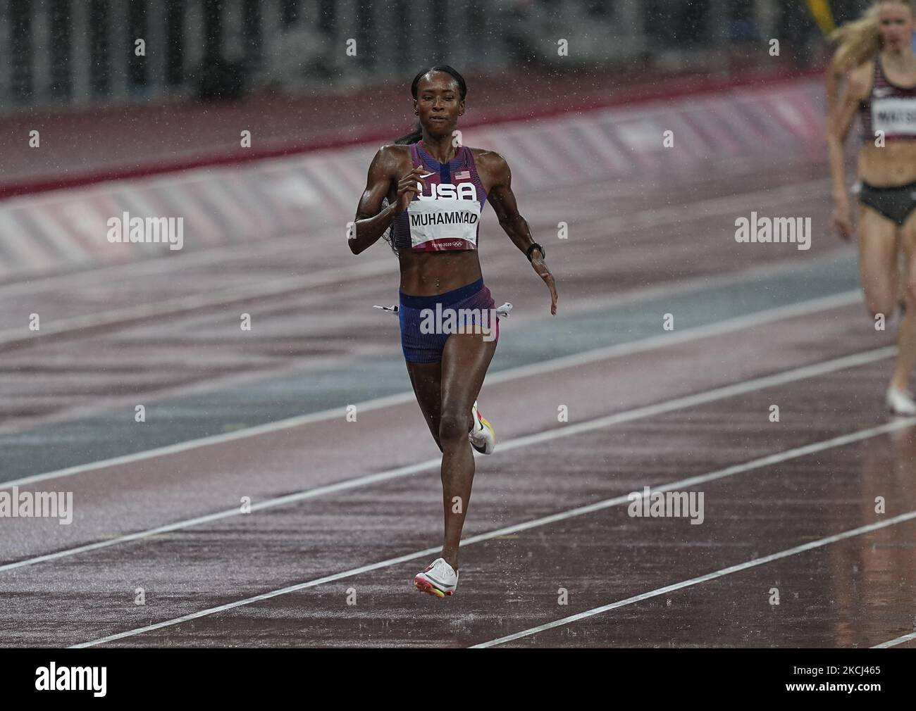 Dalilah Muhammad during 400 meter hurdles for women at the Tokyo ...