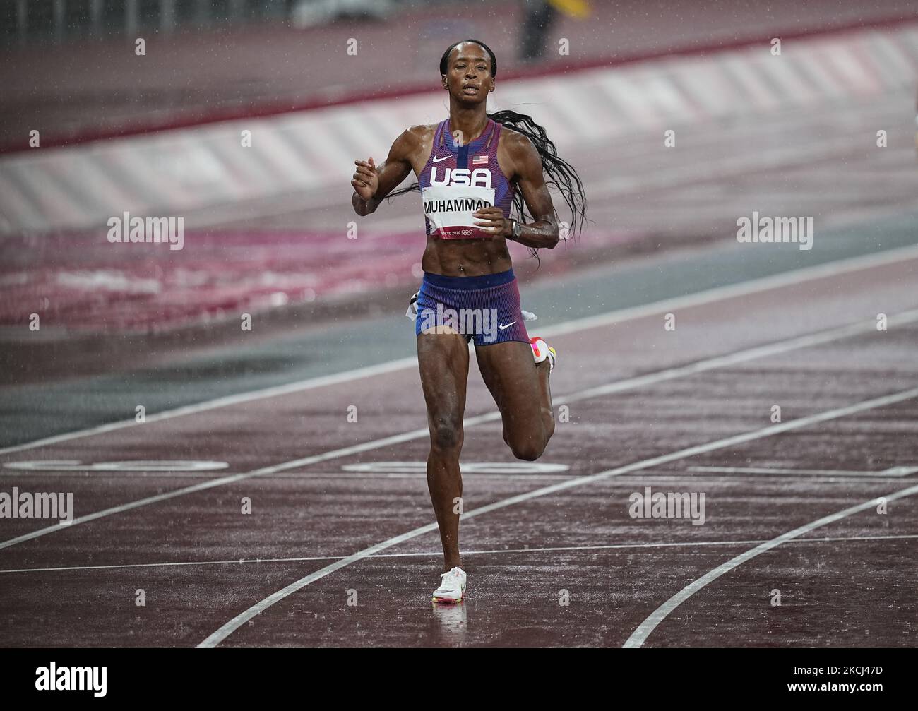 Dalilah Muhammad during 400 meter hurdles for women at the Tokyo ...