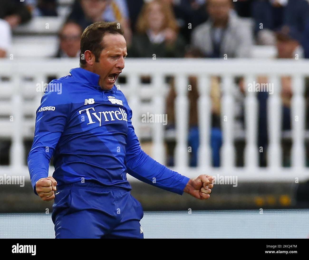 Roelof Van Der Merwe of London Spirit celebrates the catch of Devon ...