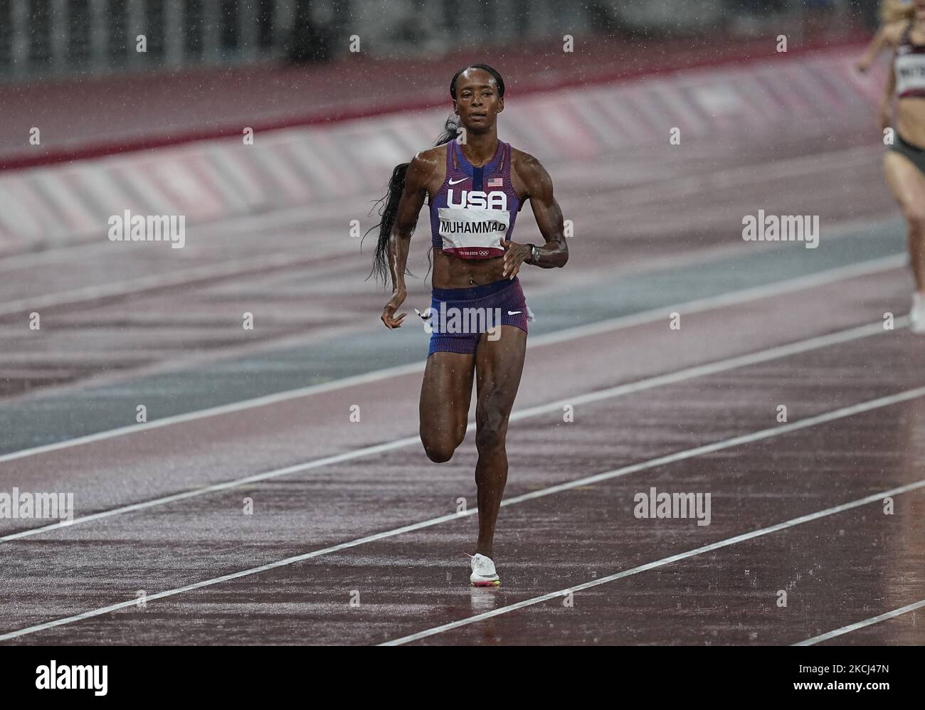 Dalilah Muhammad during 400 meter hurdles for women at the Tokyo ...