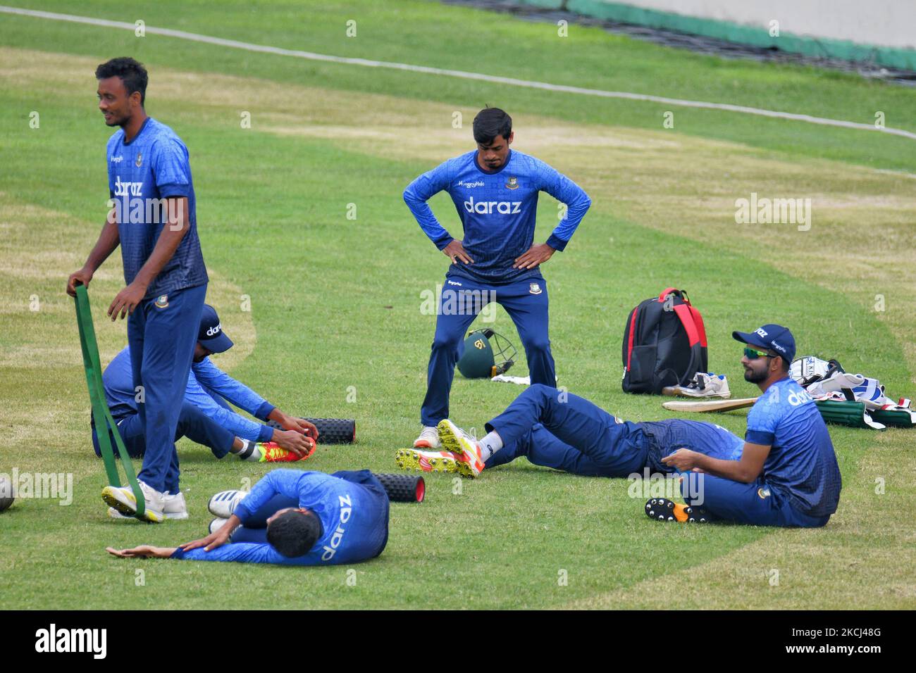 Bangladesh's players attend a practice session at the Sher-e-Bangla ...