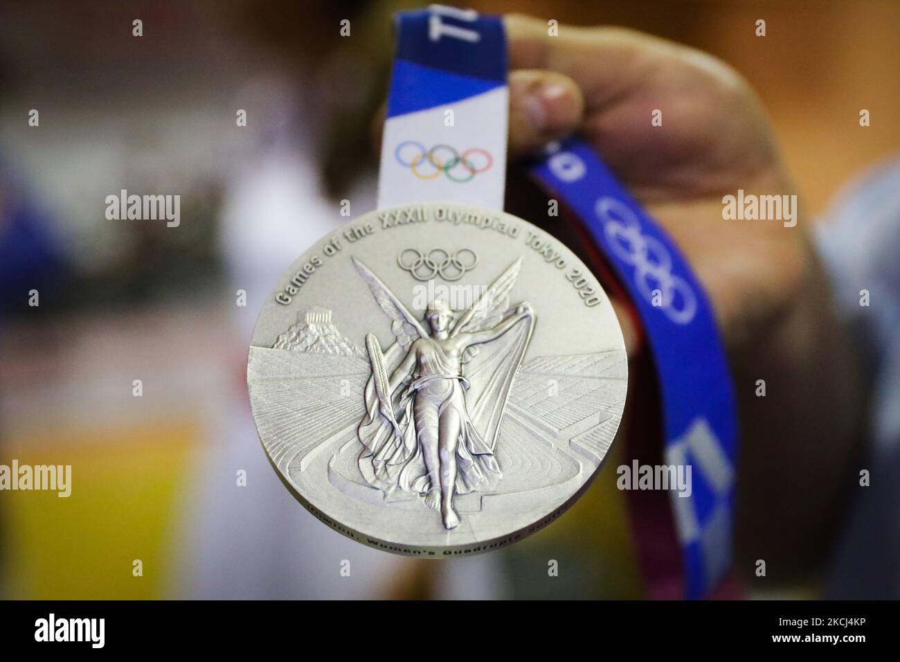 Detailed view of the silver medal of Maria Sajdak of Team Poland for ...