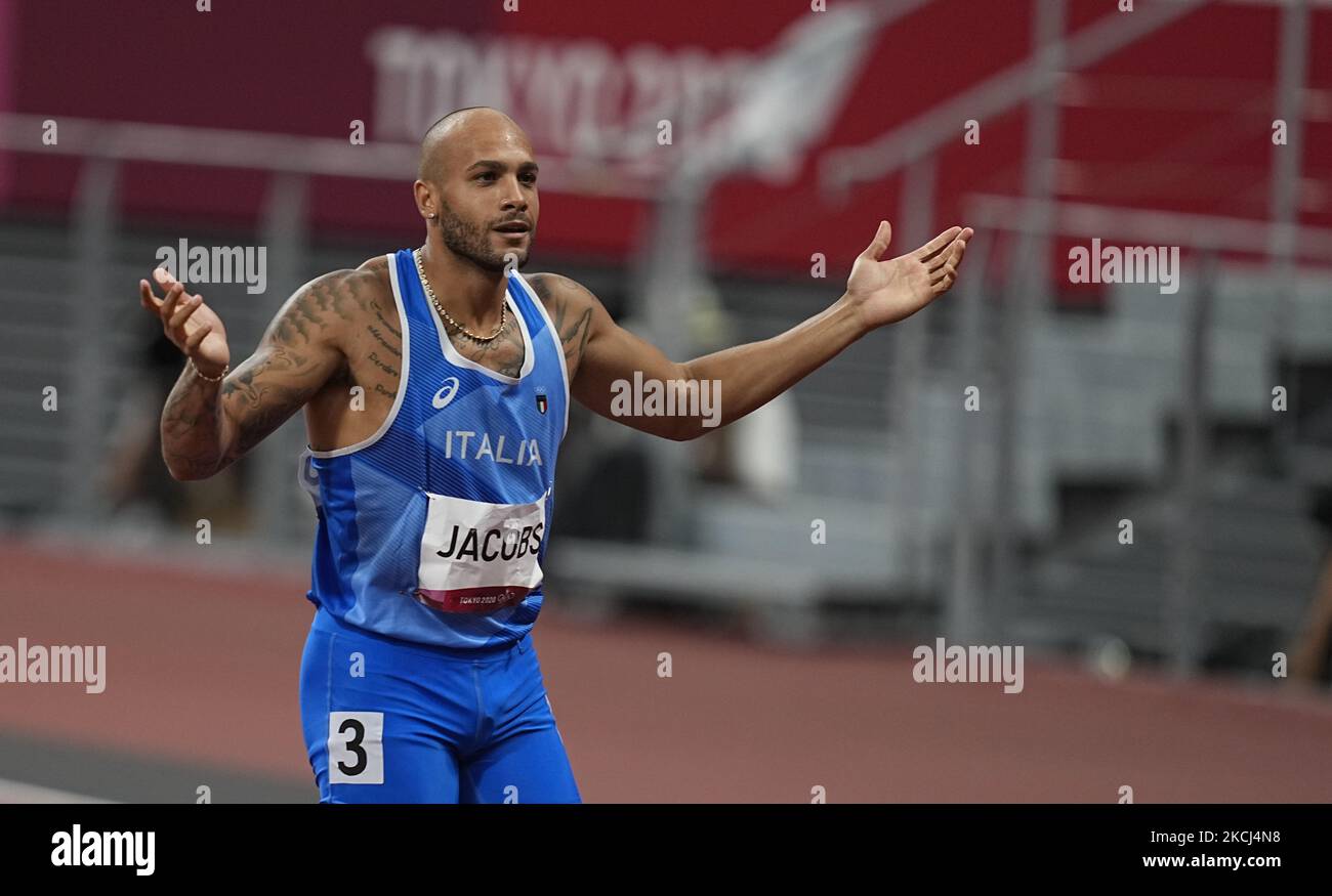 Lamont Marcell Jacobs winning gold at 100 meter at the Tokyo Olympics ...