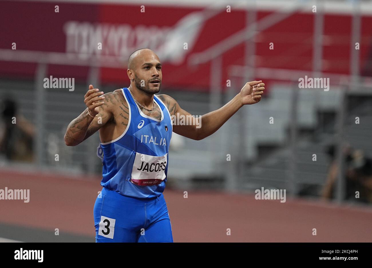 Lamont Marcell Jacobs winning gold at 100 meter at the Tokyo Olympics ...