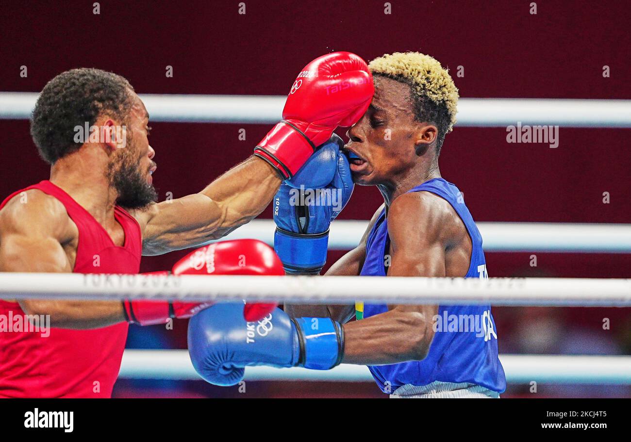 Duke Ragan from USA against Samuel Takyi during boxing at the Tokyo ...