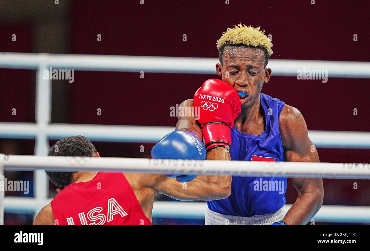Duke Ragan from USA against Samuel Takyi during boxing at the Tokyo ...