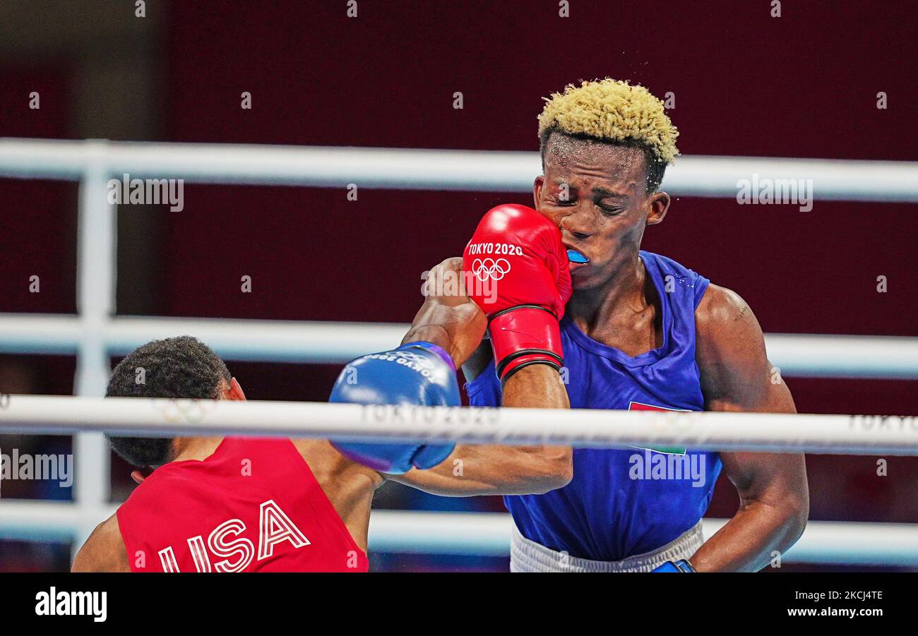 Duke Ragan from USA against Samuel Takyi during boxing at the Tokyo ...