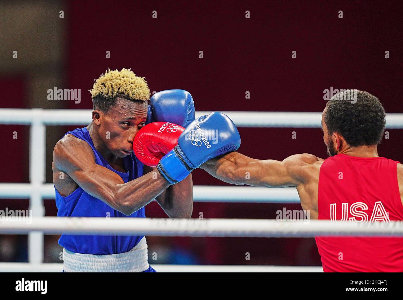 Duke Ragan from USA against Samuel Takyi during boxing at the Tokyo ...