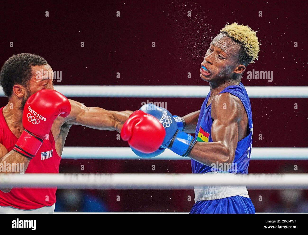 Duke Ragan from USA against Samuel Takyi during boxing at the Tokyo ...