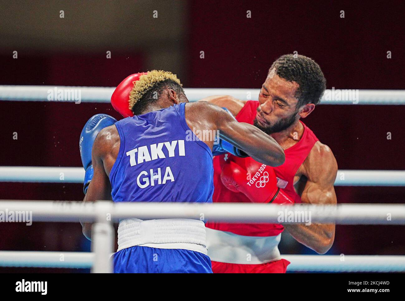 Duke Ragan from USA against Samuel Takyi during boxing at the Tokyo ...