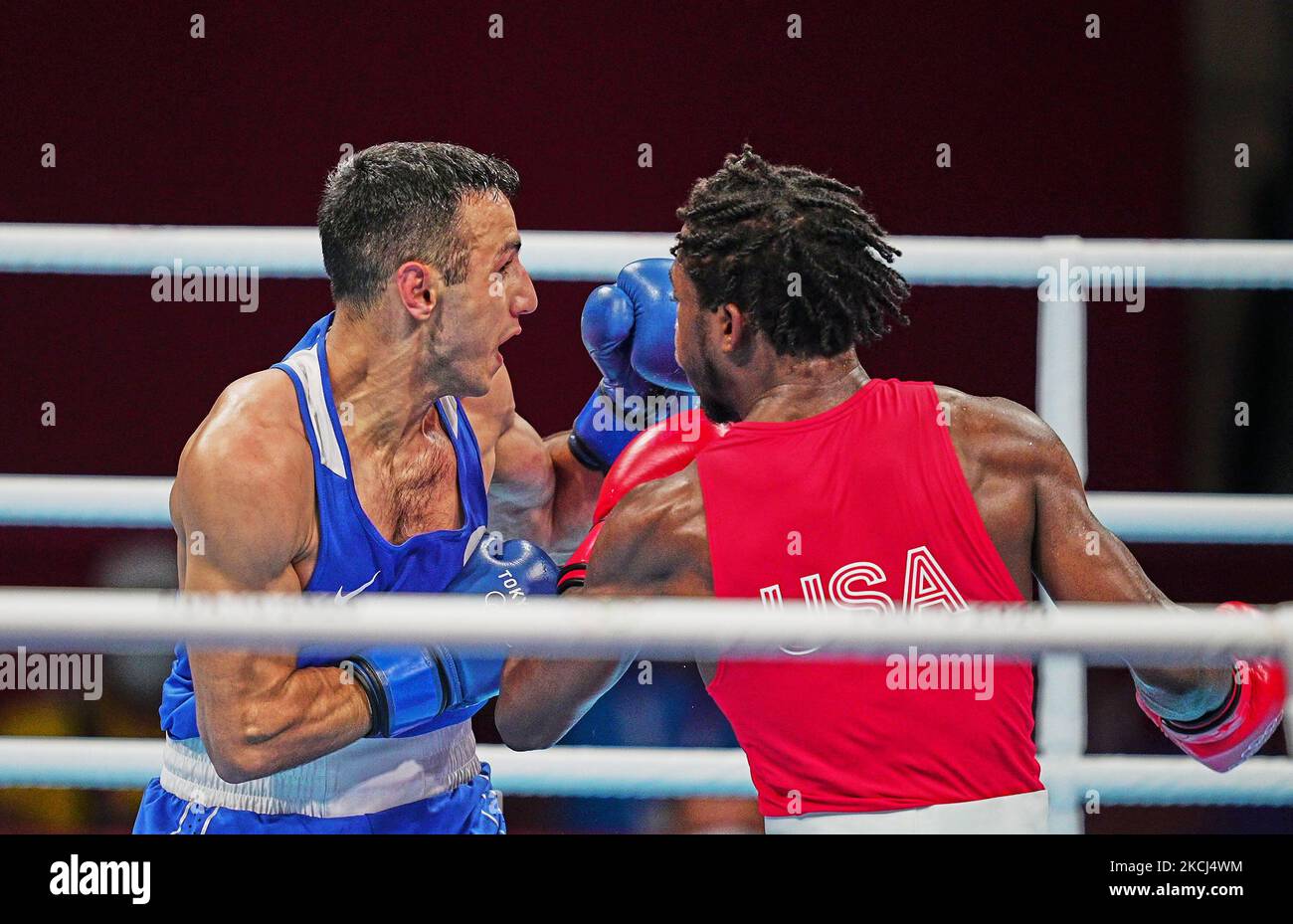 Keyshawn David from USA against Gabil Mamedov during boxing at the ...