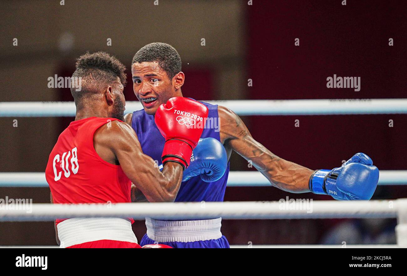 Andy Cruz from Cuba and Wanderson de Oliveira from Brazil during boxing ...
