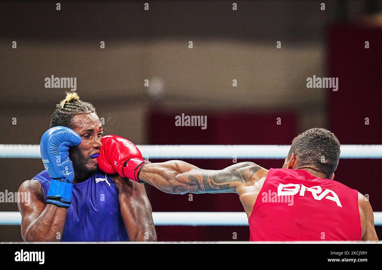 Julio La Cruz from Cuba and Abner Teixeira from Brazil during boxing at ...