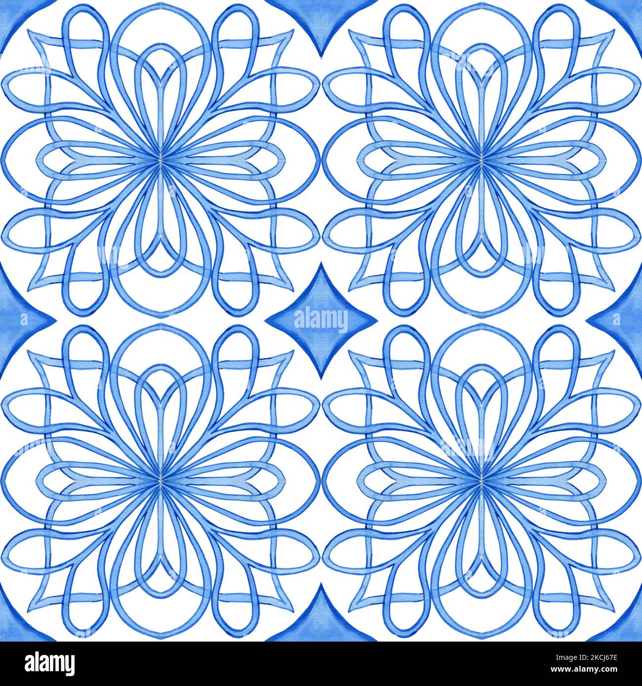 Majolica seamless pattern. Sicilian hand drawn blue ornament ...