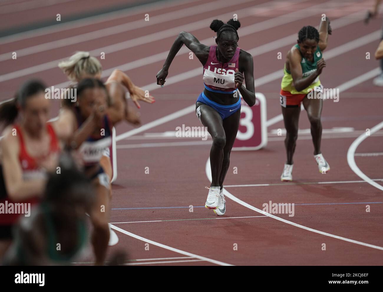 Athing Mu during 800 meter for women at the Tokyo Olympics, Tokyo ...