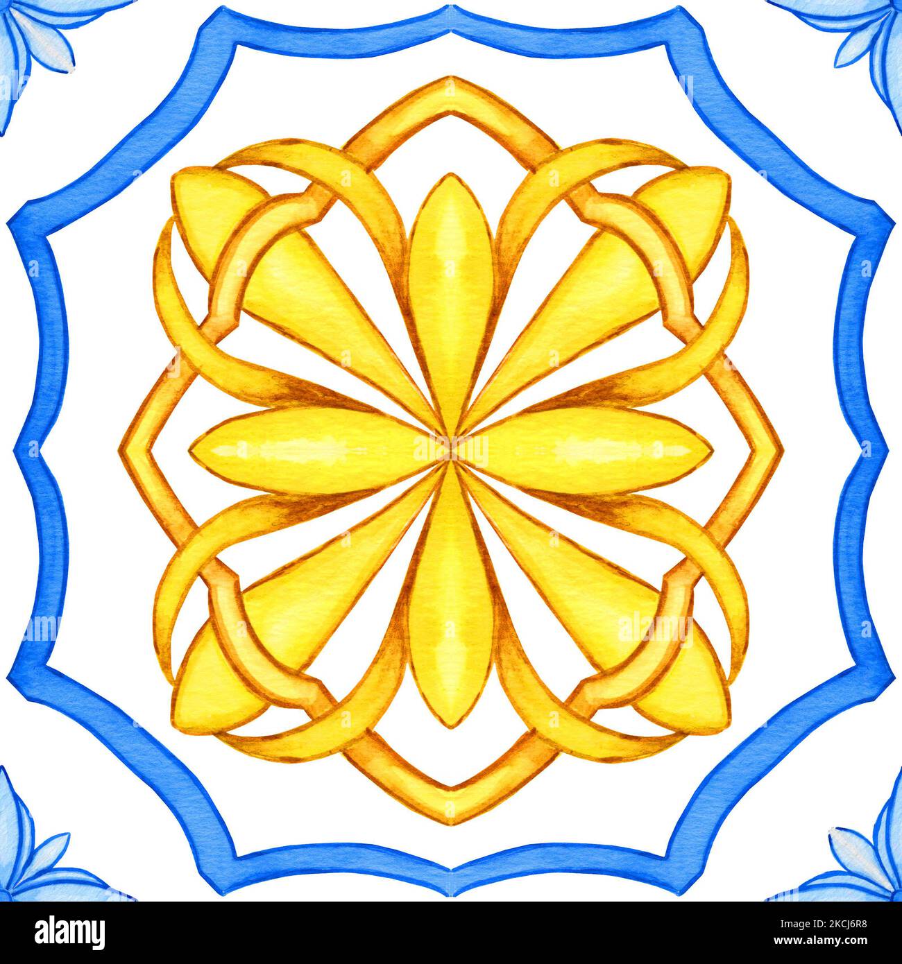 Majolica watercolor seamless pattern. Sicilian hand drawn ornament ...