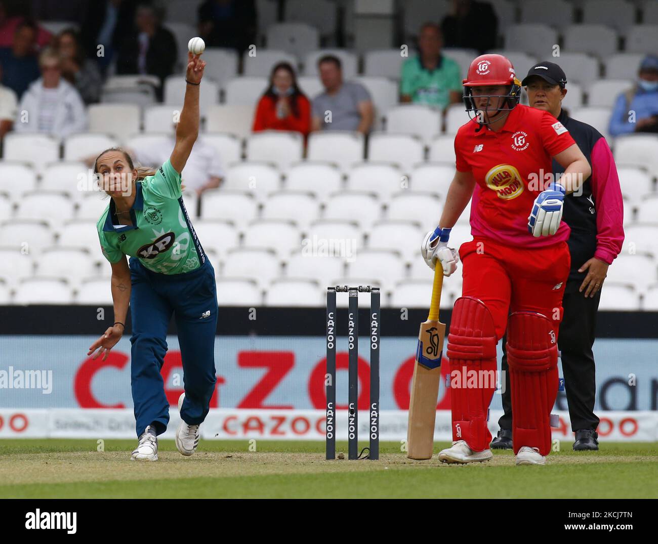Tash Farrant of Oval Invincibles Women during The Hundred between Oval Invincible Women and ...
