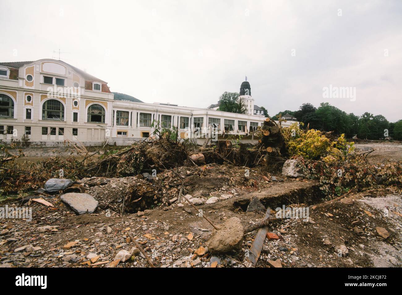 flooded scene is seen along the Ahr river in Bad Neuenahr-Ahrweiler ...