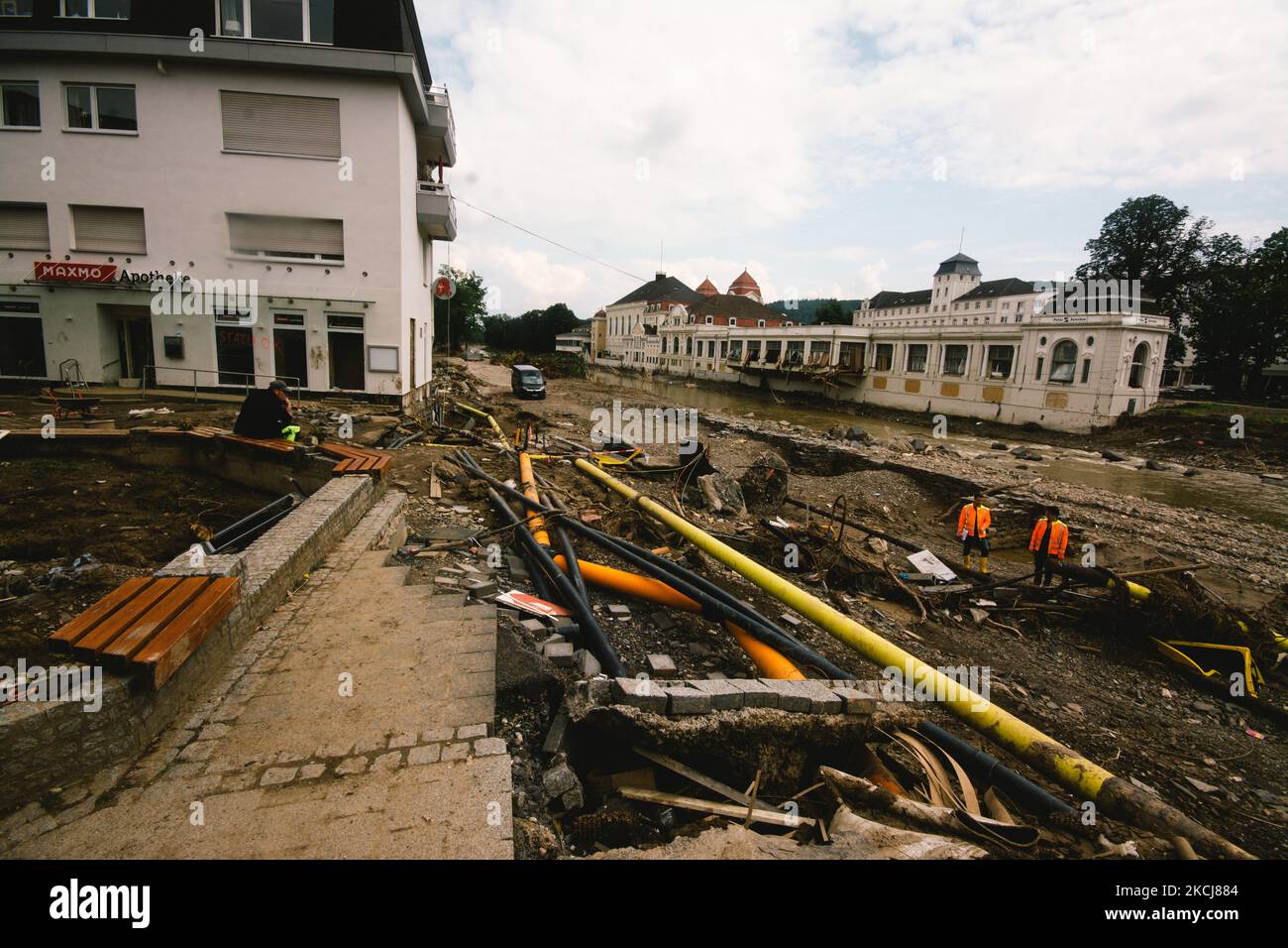 reconstruction is going on in Bad Neuenahr-Ahrweiler, Germany on August 4, 2021 as two weeks ...