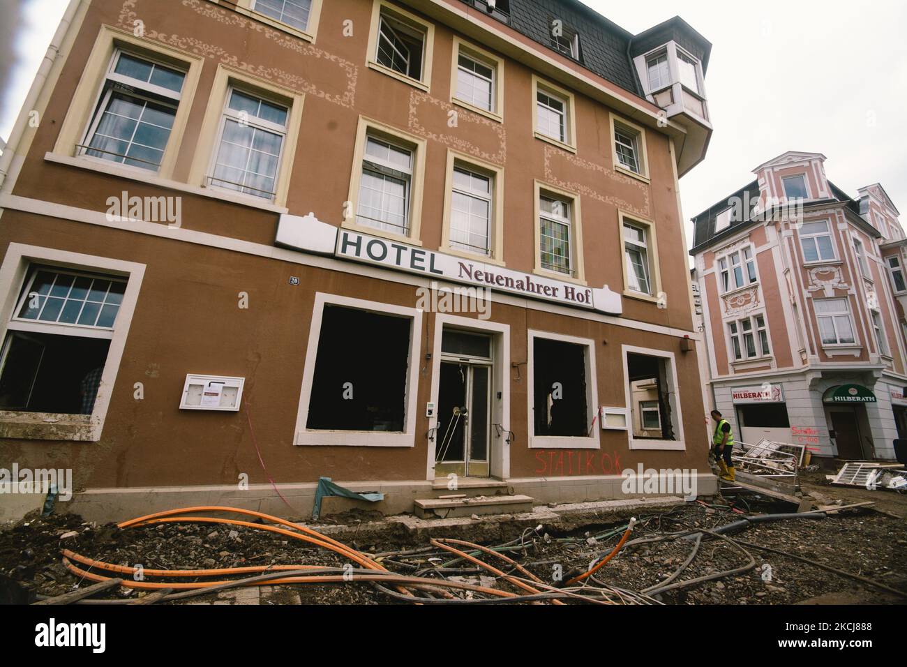 reconstruction is going on in Bad Neuenahr-Ahrweiler, Germany on August 4, 2021 as two weeks ...