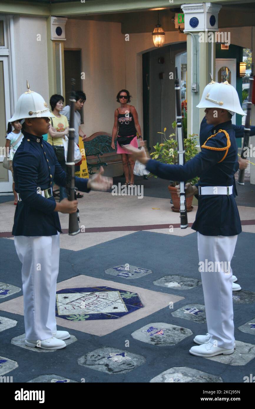 Changing of the guards at the King's Guard Museum in O'ahu, Hawaii, USA ...