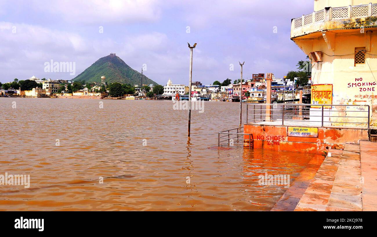 A View of Pushkar Lake after the Monsoon Rain made the water level rose ...