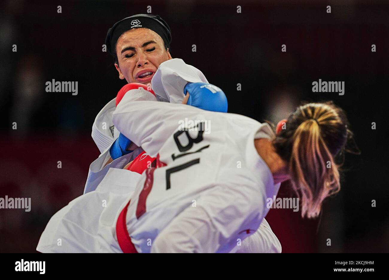 Sara Bahmanyar and Ivet Goronava during karate at the Tokyo Olympics ...