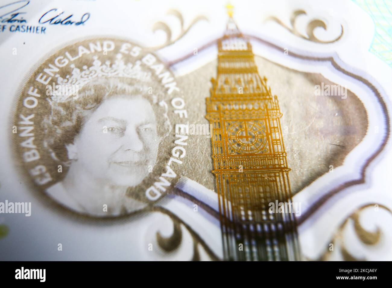 Detailed view of five pounds currency note. Krakow, Poland on July 21 ...