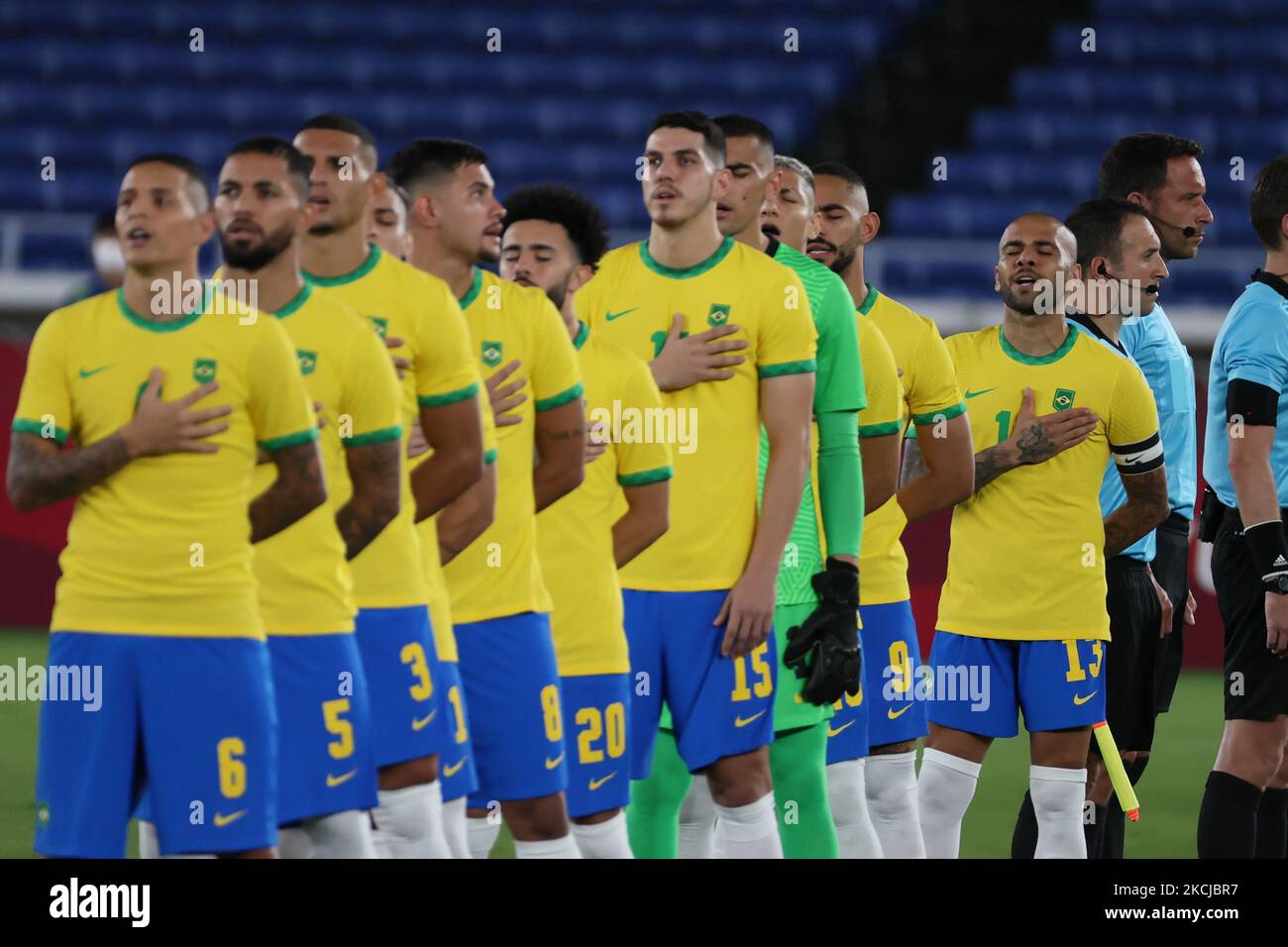 Players of Brazil team They stand saluting the Brazilian flag The match ...