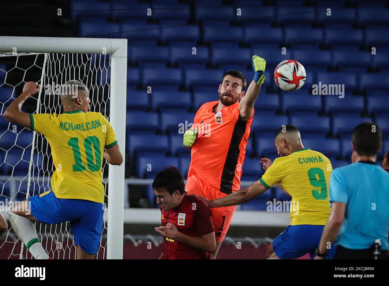 (1) Unai SIMON the goalkeeper of Team Spain saving the goal during The ...