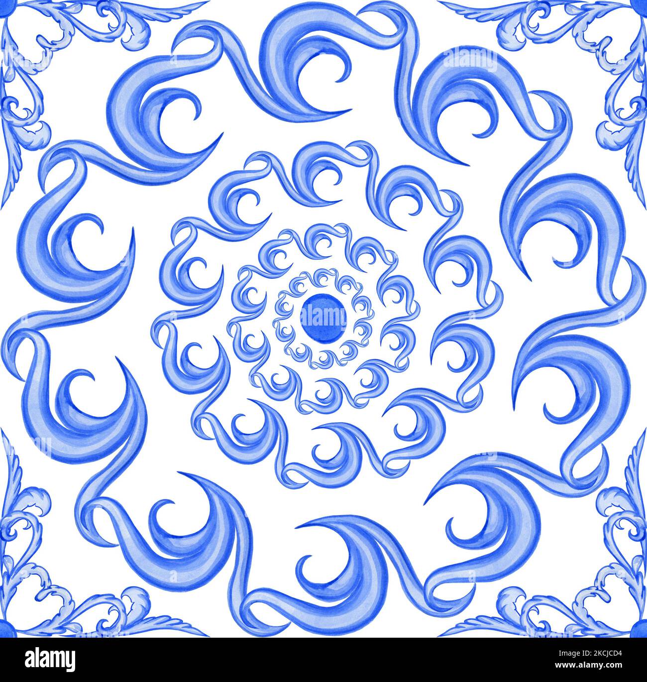 Majolica seamless pattern. Sicilian hand drawn blue ornament ...
