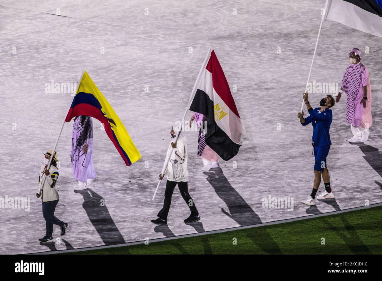 Closing ceremony in the Olympic Stadium. Egypt flag through the stadium ...