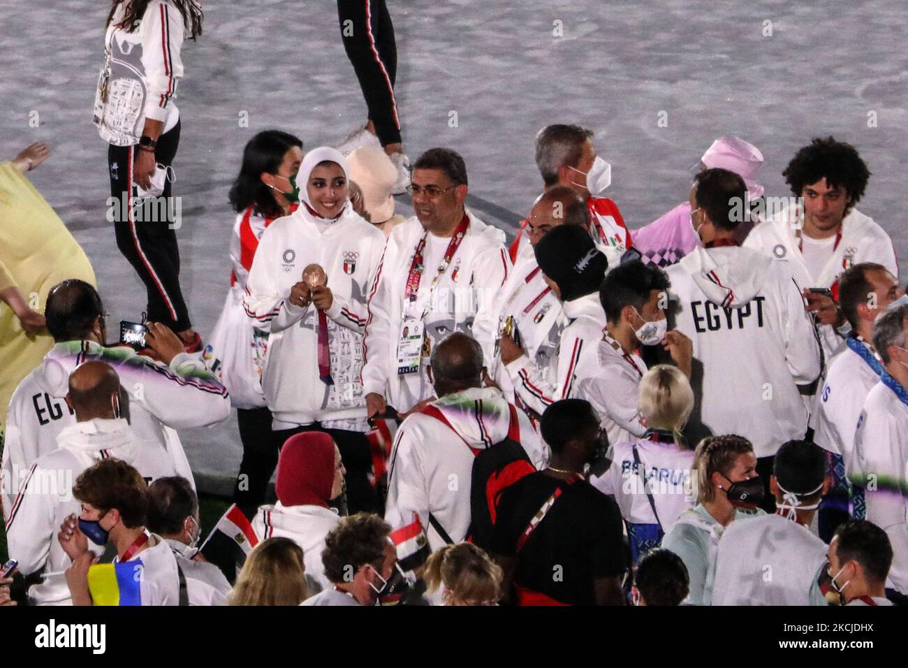 Closing ceremony in the Olympic Stadium. The Egypt athletes have lined ...