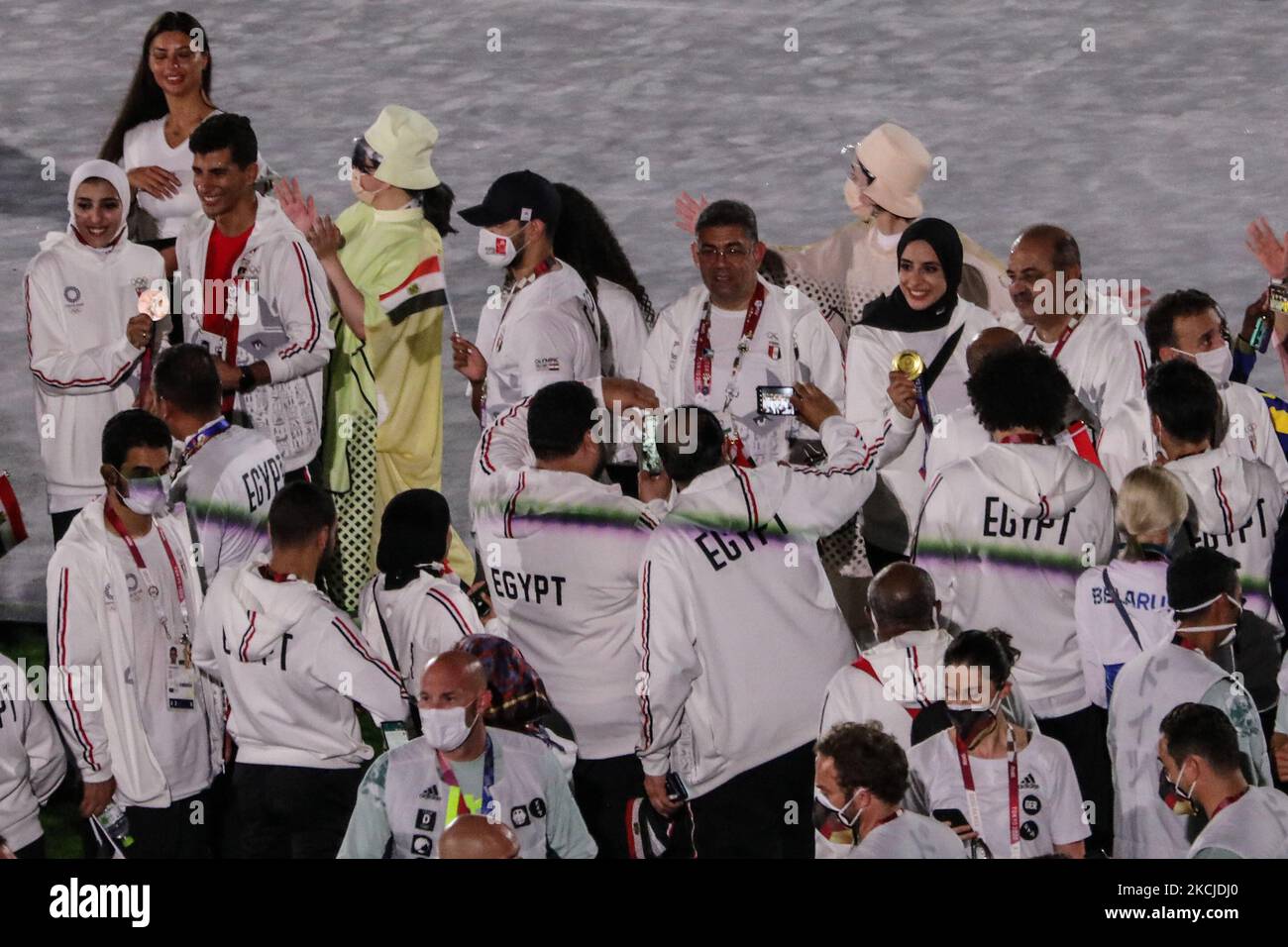 Closing ceremony in the Olympic Stadium. The Egypt athletes have lined ...