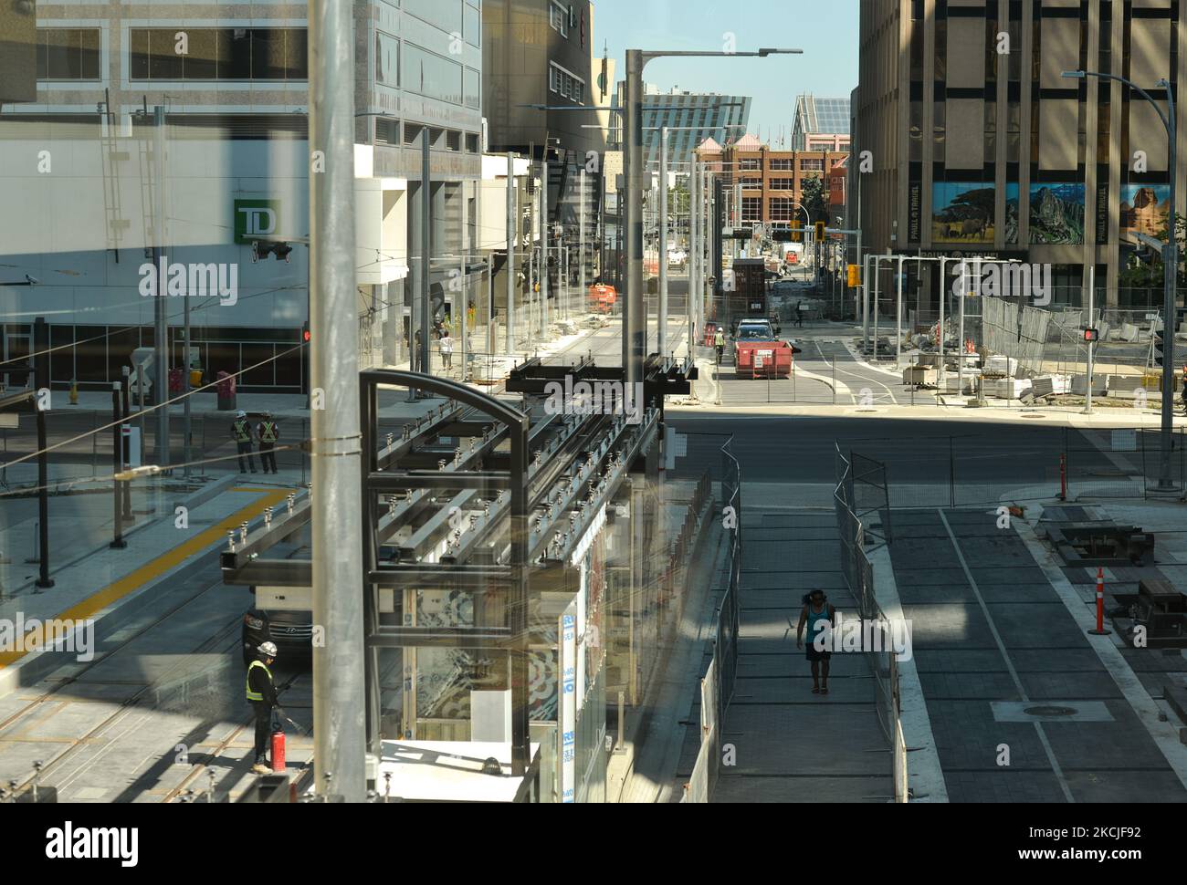A general view of the Edmonton light rail transit network construction ...