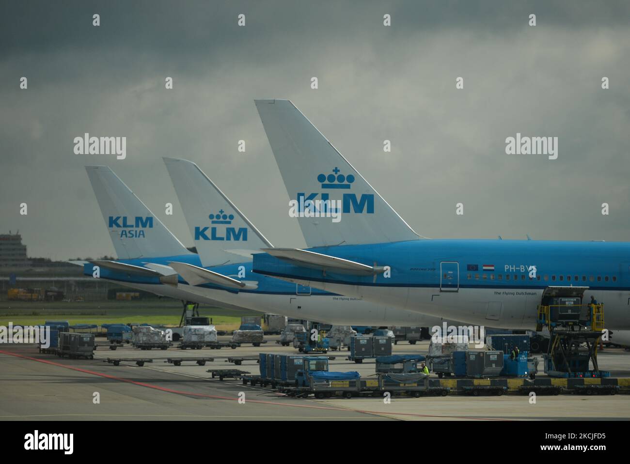 KLM planes at Amsterdam Airport Schiphol. On Friday, August 6, 2021, in ...