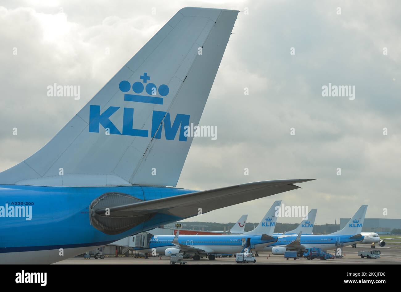 KLM planes at Amsterdam Airport Schiphol. On Friday, August 6, 2021, in ...