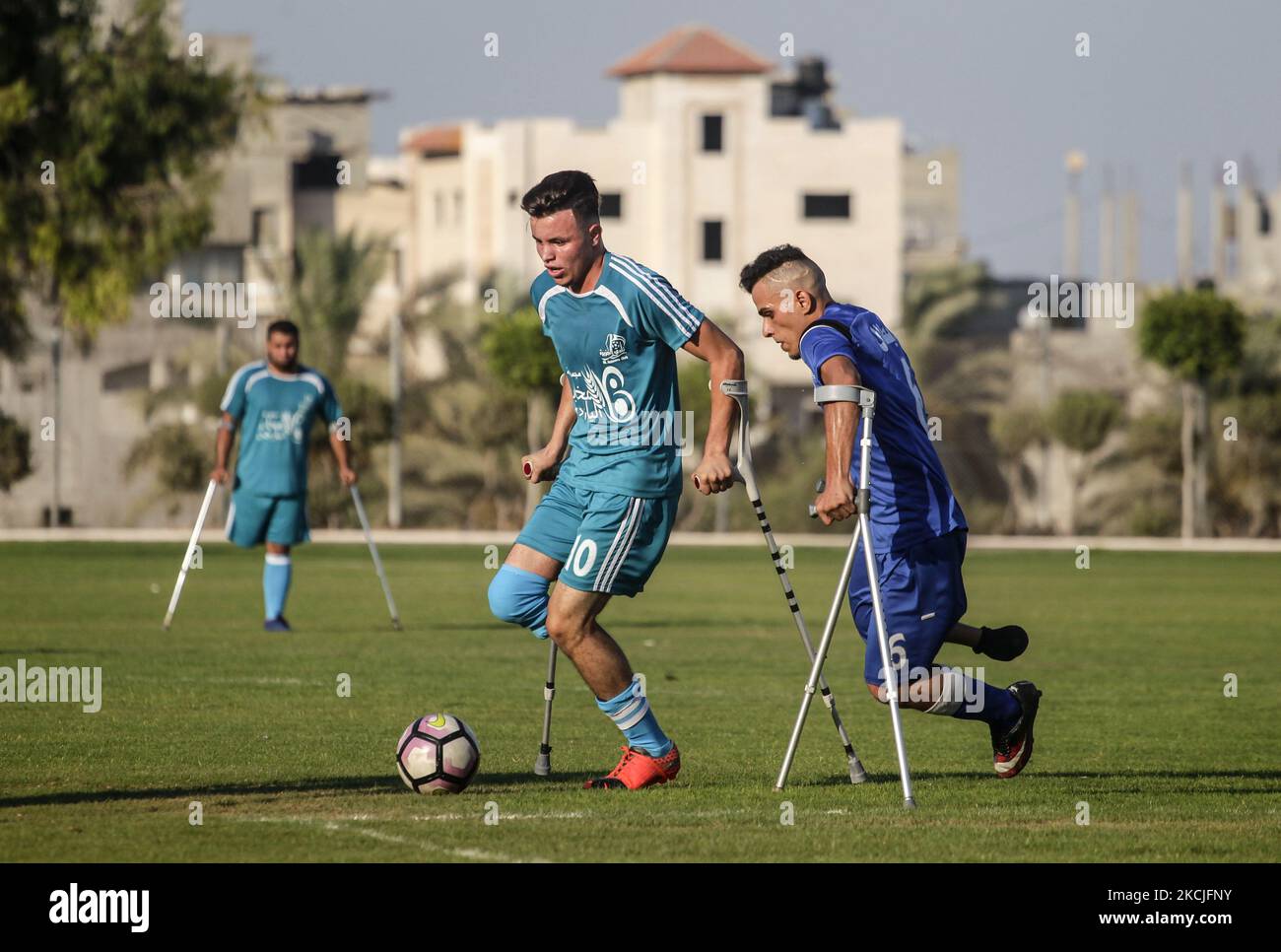 Palestinian amputee soccer players take part in a league match for ...