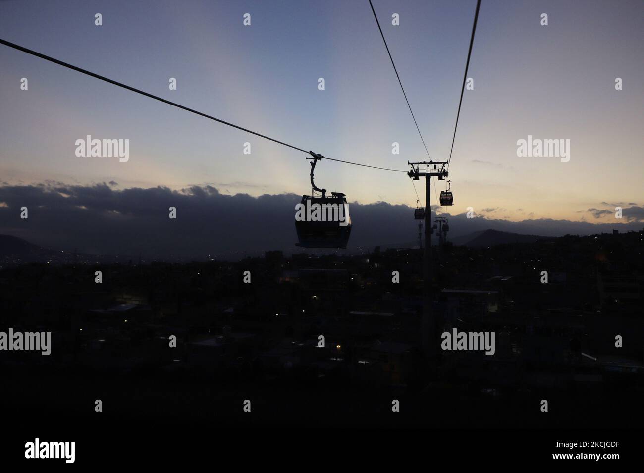 Aerial view of dawn during the operation of Line 2 of the Cablebus that ...