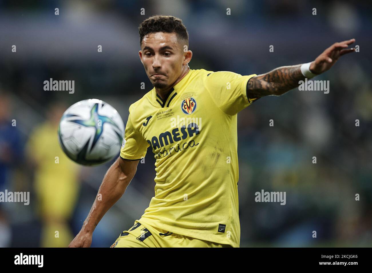Jeremy Pino of Villarreal in action during the UEFA Super Cup Final ...
