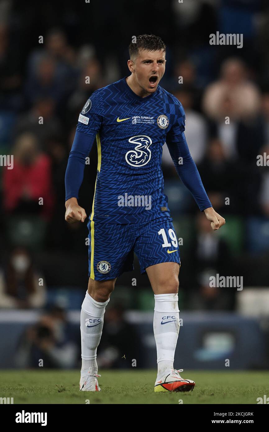 Mason Mount of Chelsea celebrates after scoring his sides first goal ...